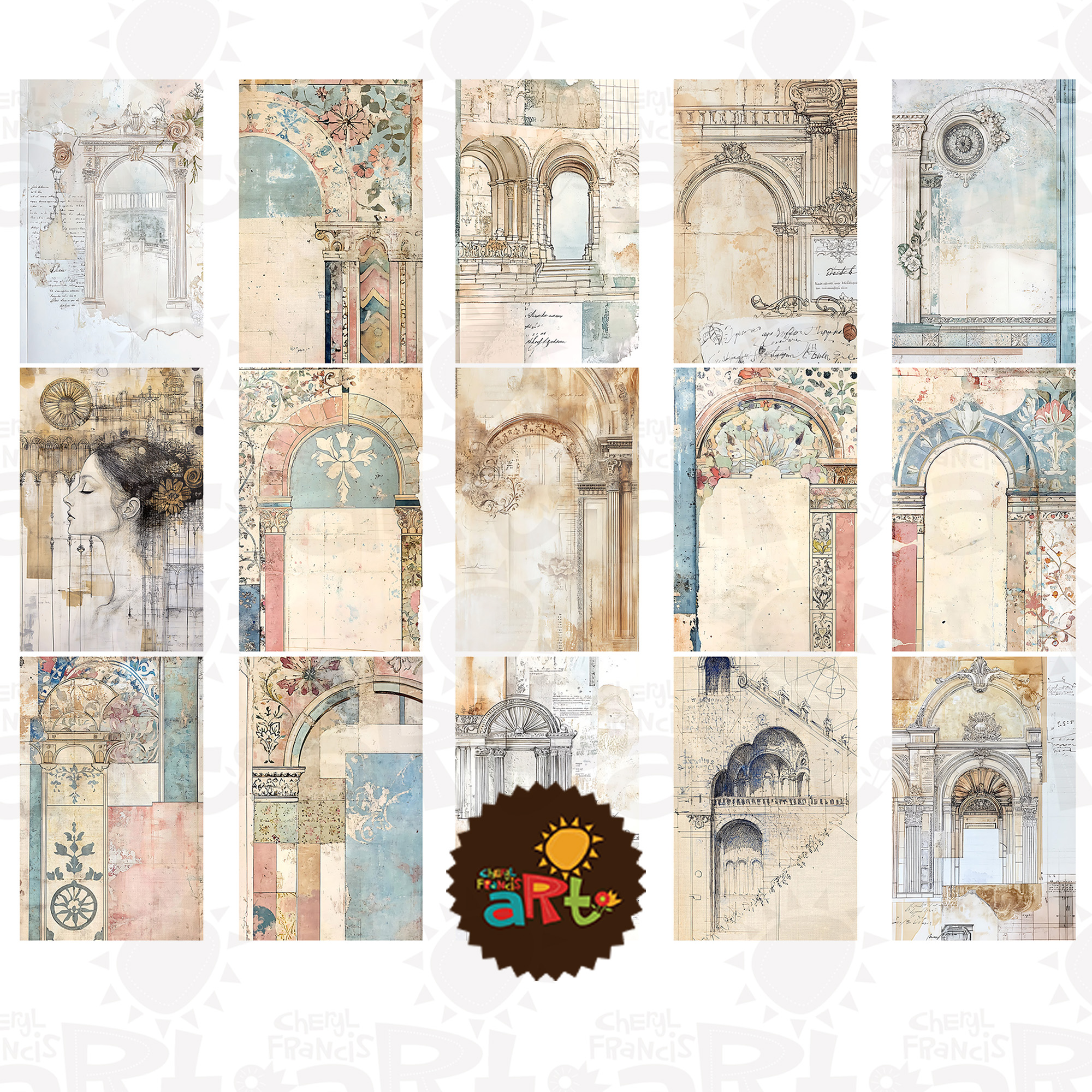 30 pc Sketchy Watercolor Architecture Printable Junk Journal Half ...