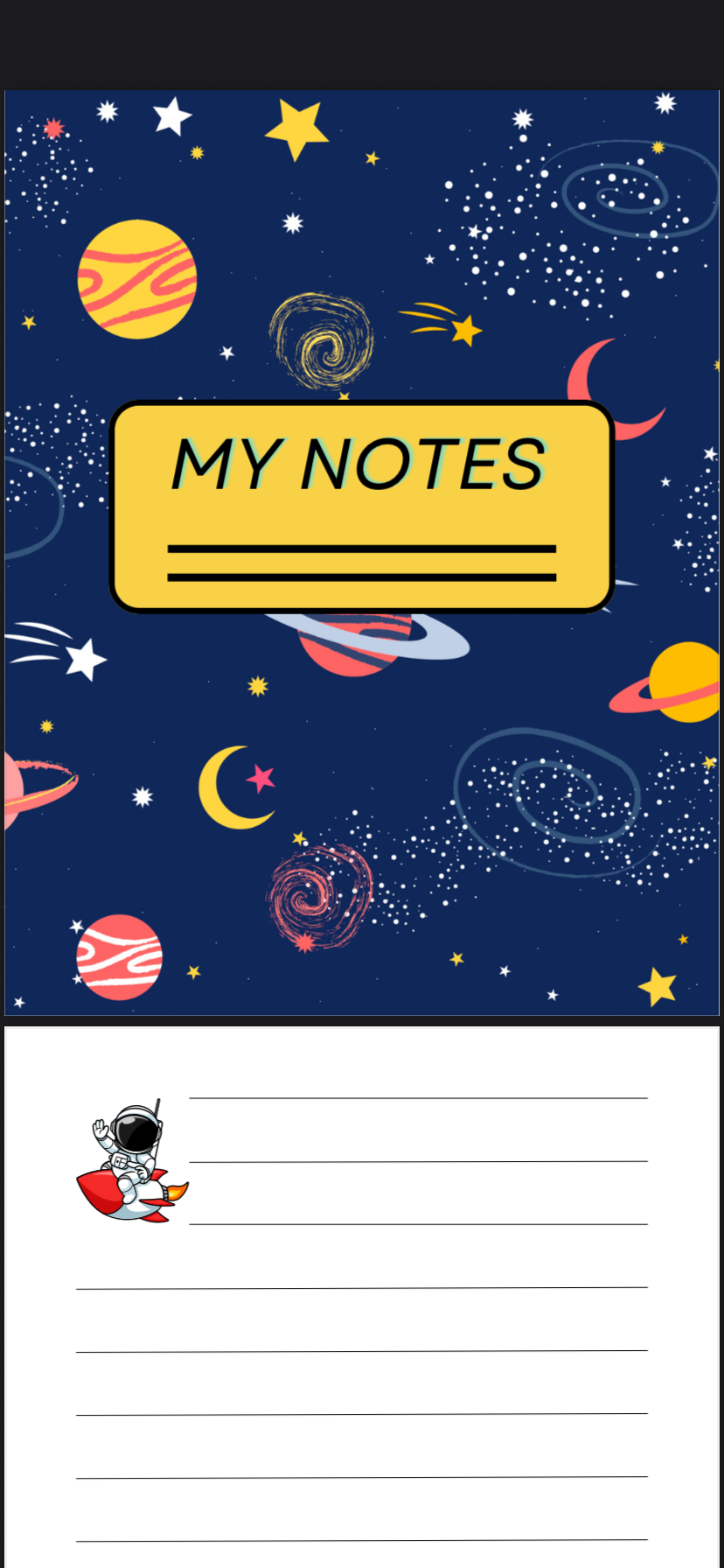 Digital Notebook - Space Theme