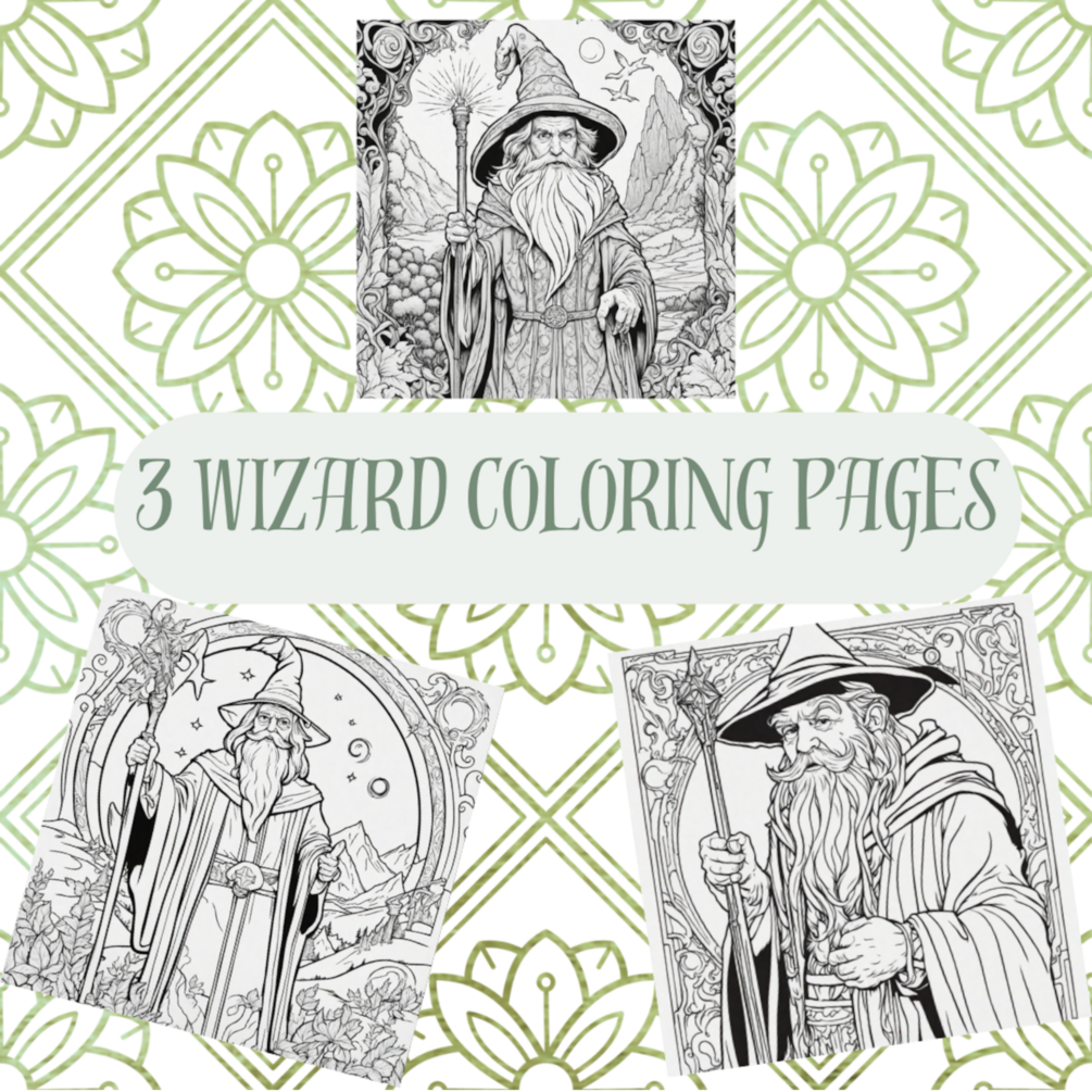 3 Coloring Pages of Wizards, digital download, Coloring/Art, High ...