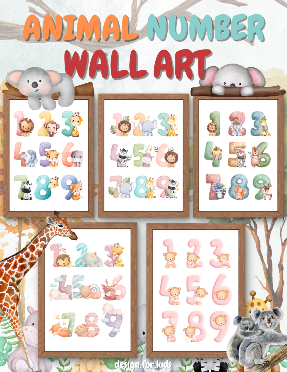 5 Animal Number Wall Art for Kids