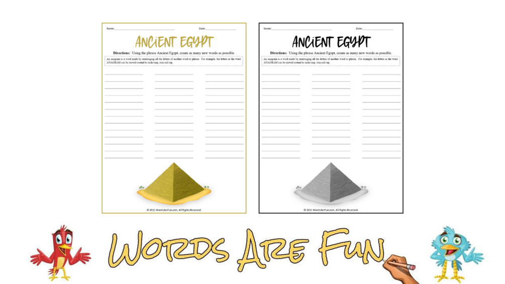 ANCIENT EGYPT Word Anagram Puzzle Handout Fun Activity