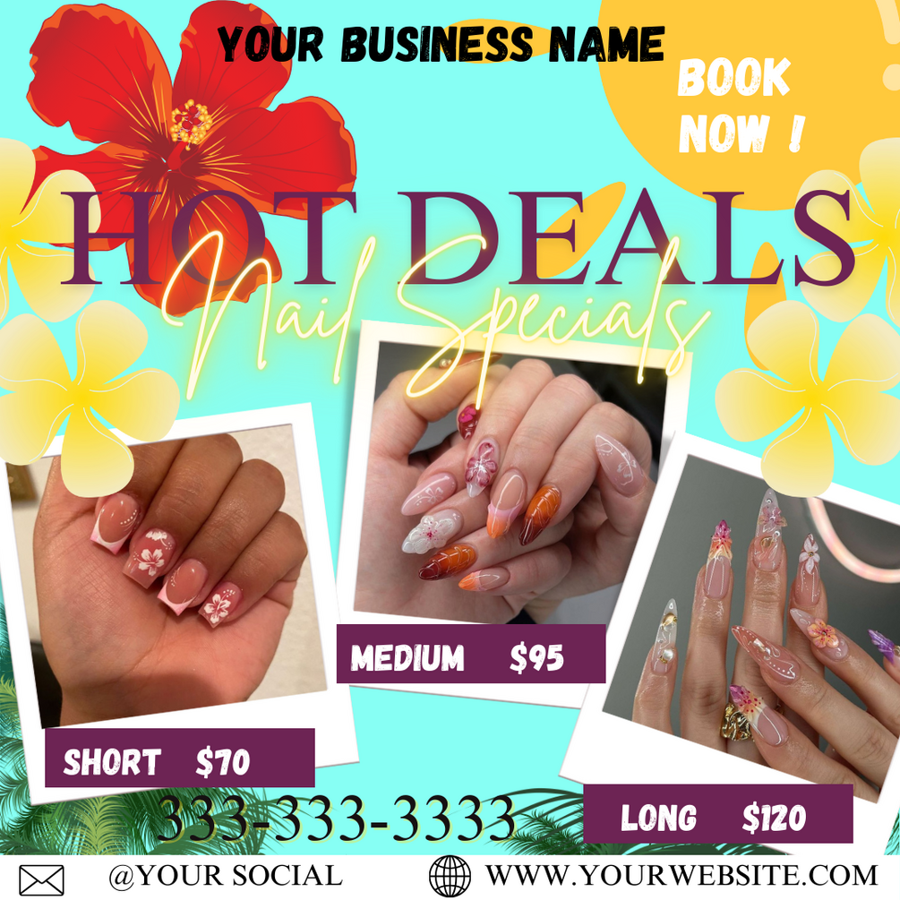 Summer Nail Special DIY Ad Card for Nail Techs - Editable on Canva