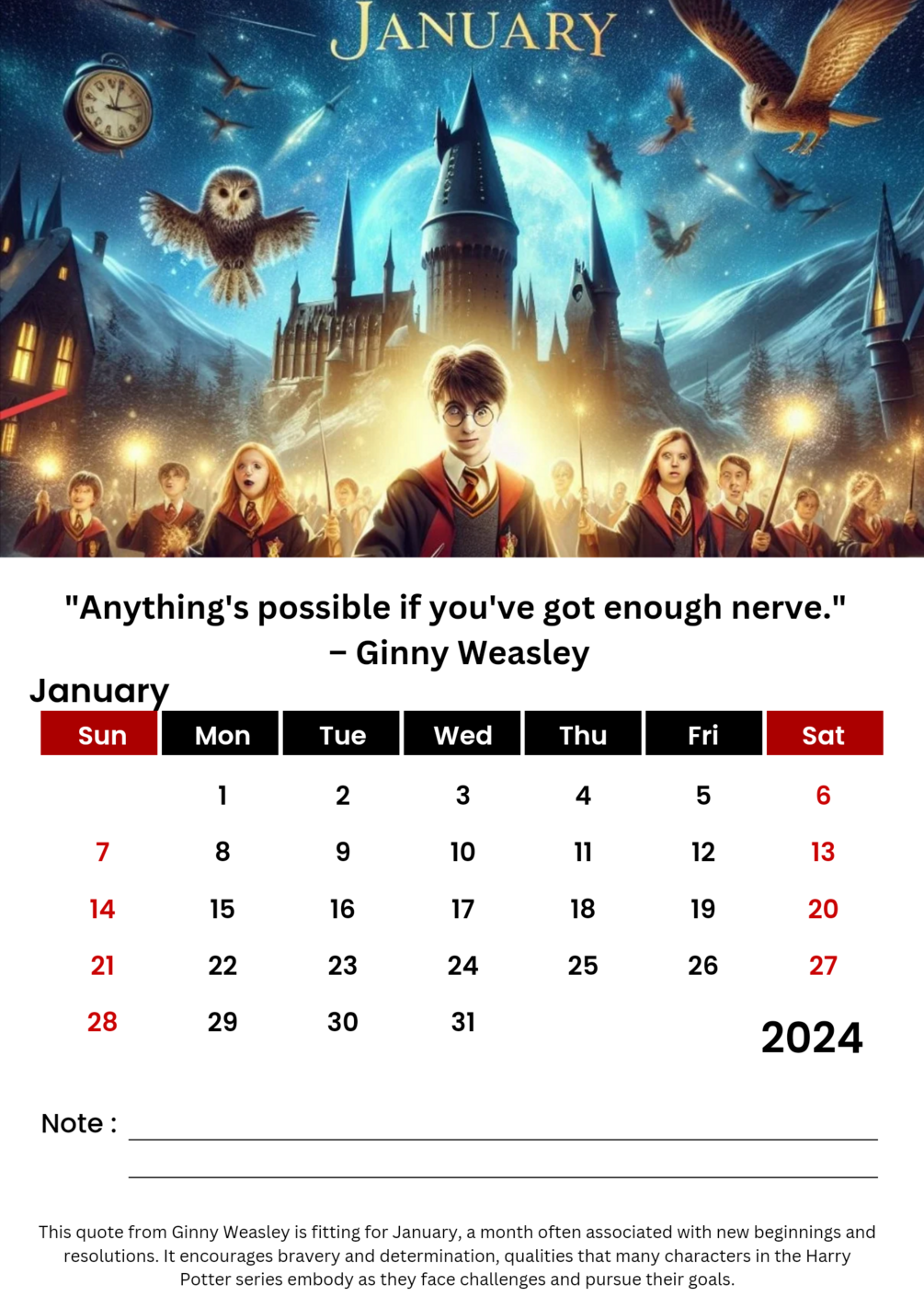 Harry Potter Themed Calendar.