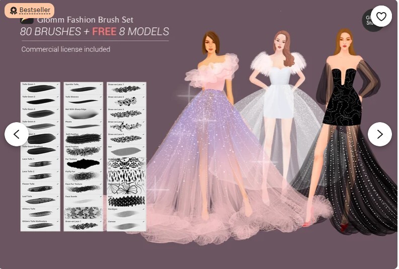 Glomm Fashion Brushset for Procreate 80 brushes +FREE 8 models