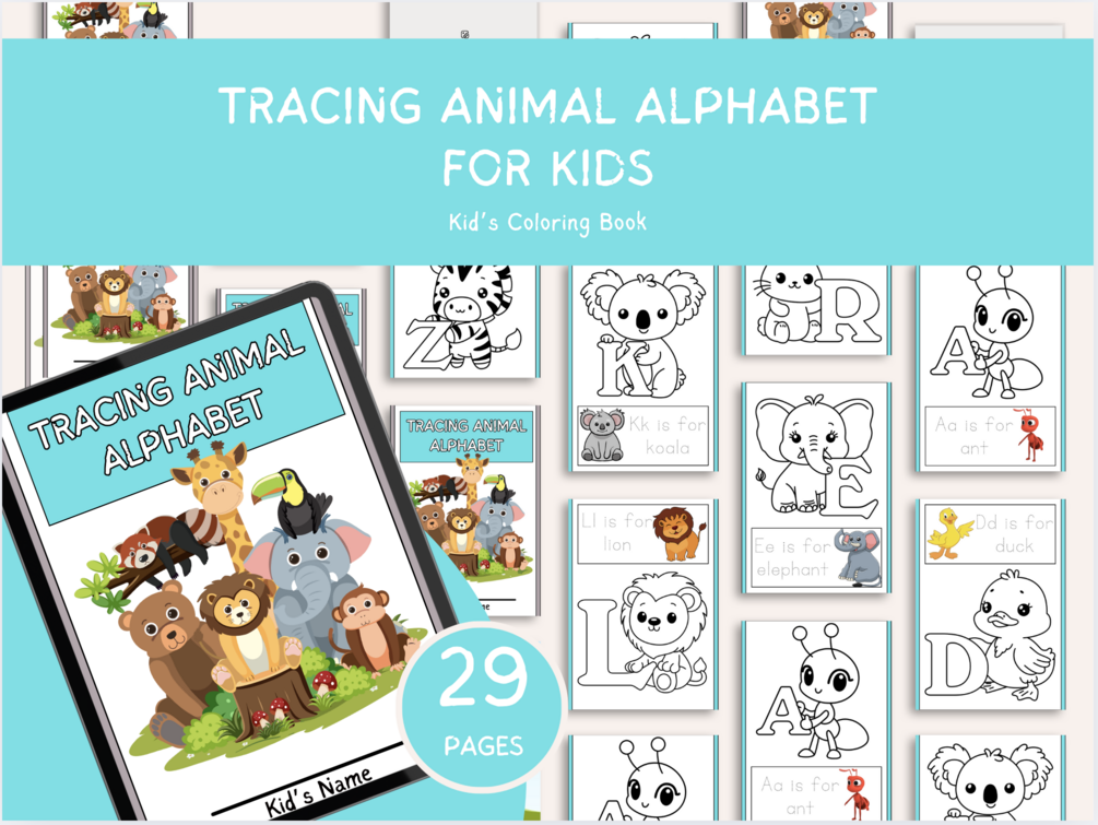 Tracing Animal Alphabet for Kids