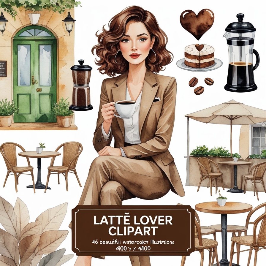Watercolor Coffee Clipart Bundle: 46 PNG Cafe Illustrations ...