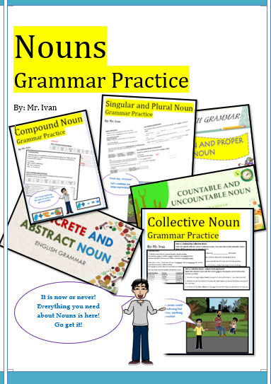 Types of Nouns for Power Point Slides and PDF Worksheets - Bundle