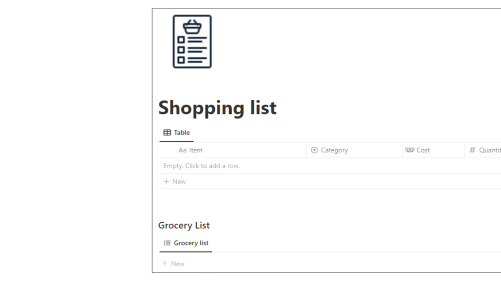 Notion Shopping List Template
