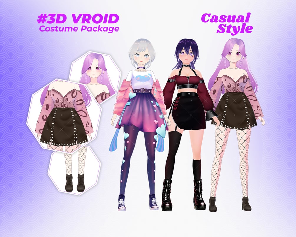 Casual Yet Outfits for 3D VTubers - VRoid Clothing Pack, Girl Style ...