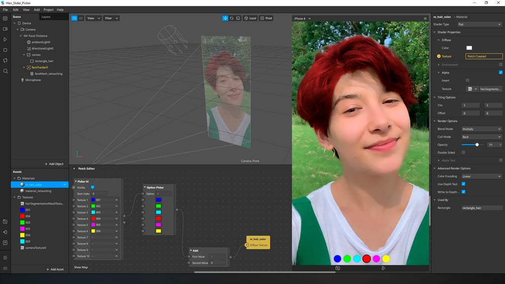 Hair Colors with Picker UI and Retouching - Spark AR template