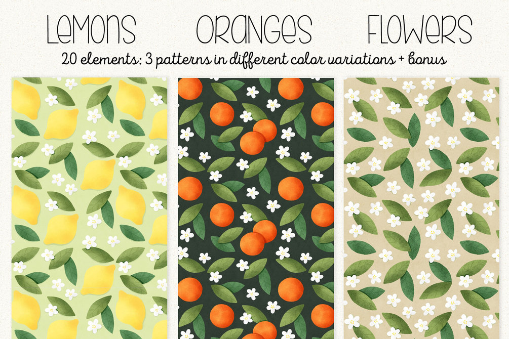 Cute Lemons, Oranges and Flowers Patterns