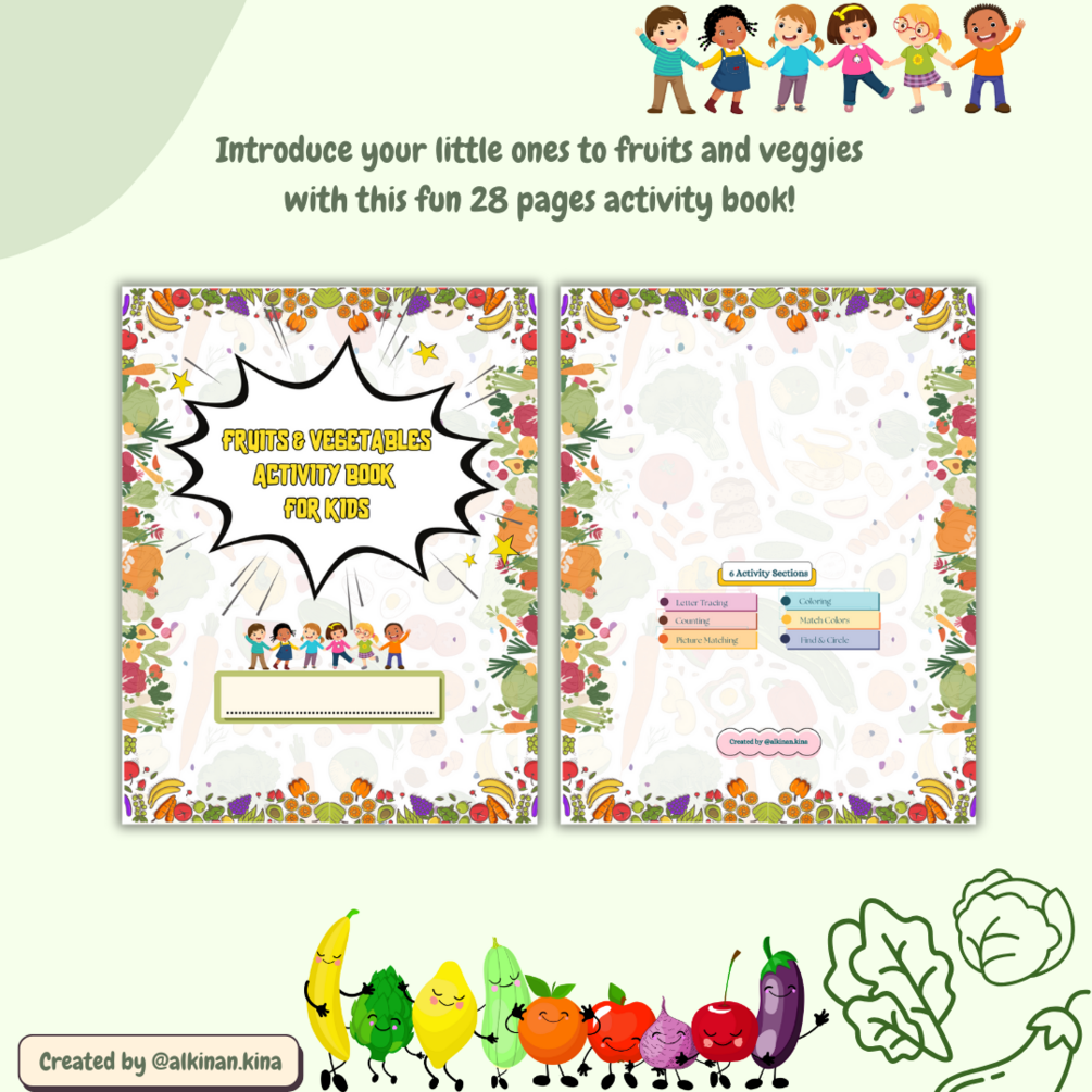 Fruit and Vegetables Activity Book for Kids