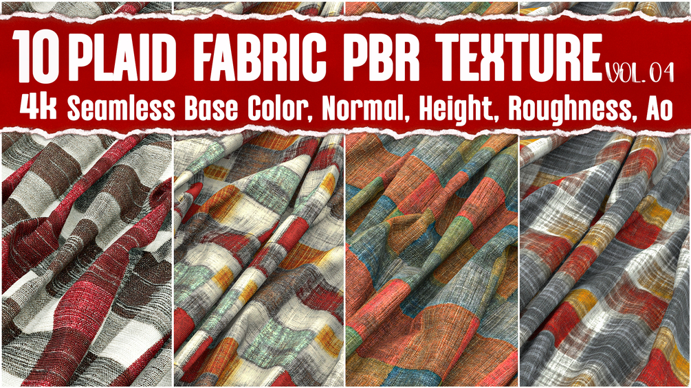 10 Plaid Fabric VOL.04 | 4K Seamless PNG PBR Textures