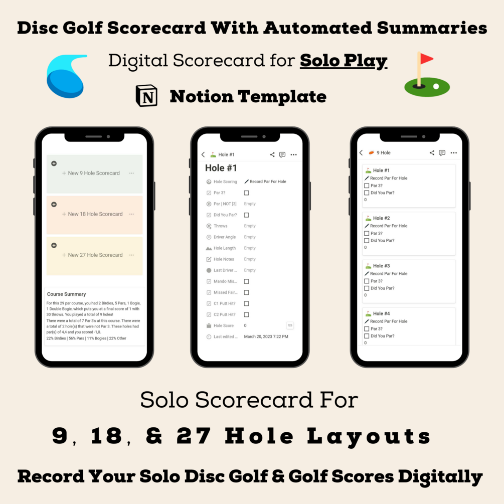 Basic Solo Disc Golf Scorecard