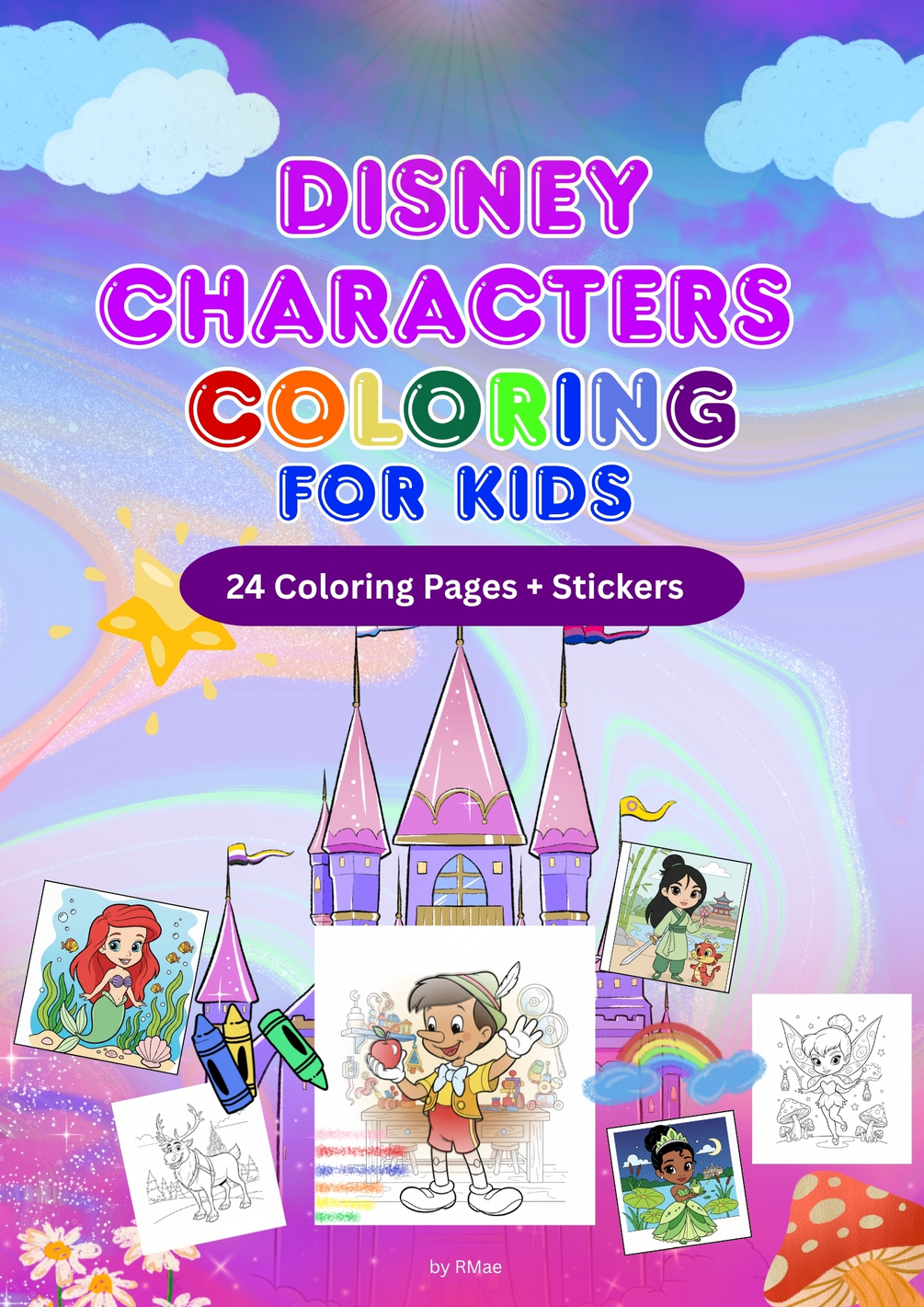 Cute Disney-Inspired Characters Coloring Book | 24 Pages + Bonus ...