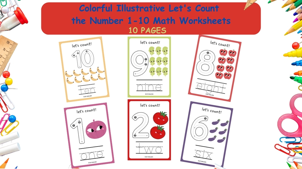 Kindergarten Colorful illustrative Numbers Tracing Coloring Writing ...