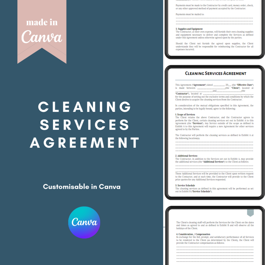 Cleaning Services Agreement | Lawyer-drafted | Customisable