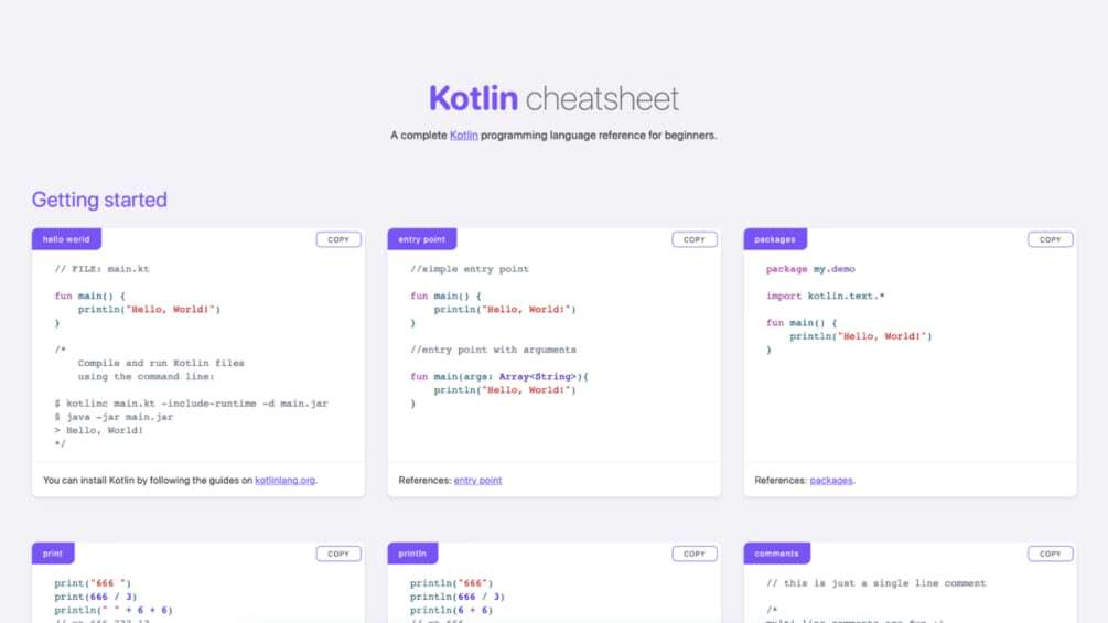 Kotlin cheatsheet