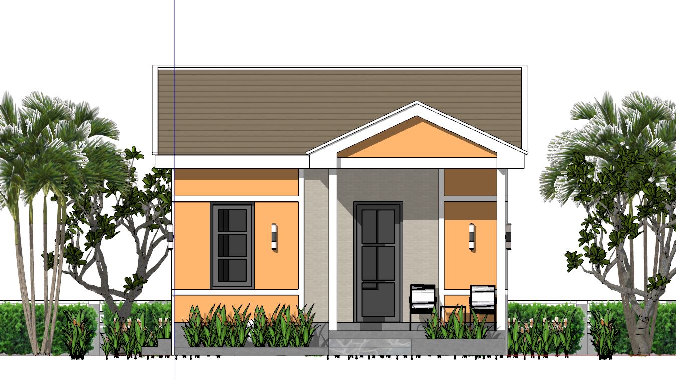 Small Mansion Plans 20x20 Ft with One Bed 6x7.5 M Gable Roof