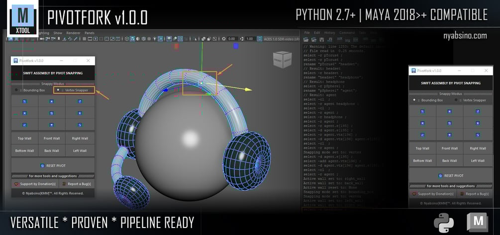 Pivotfork—Swift Assembly by Pivot Snapping / Robust Gizmo Positioning tool for Autodesk Maya