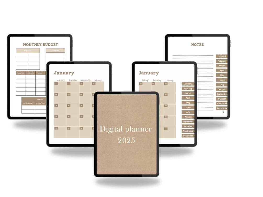 Minimalist 2025 Digital Planner | 50 Pages with Calendar & Budget Tracker