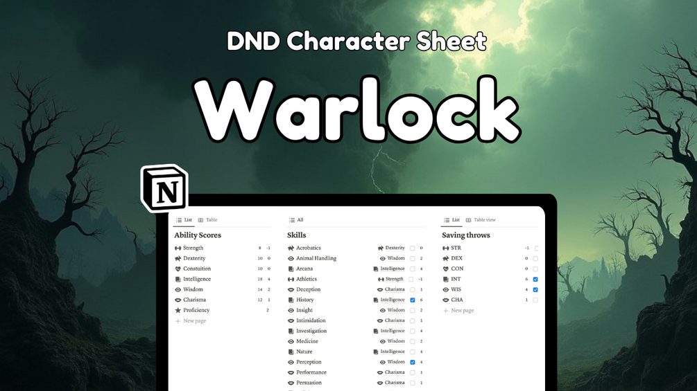 D&D 5e Warlock Character Sheet Template