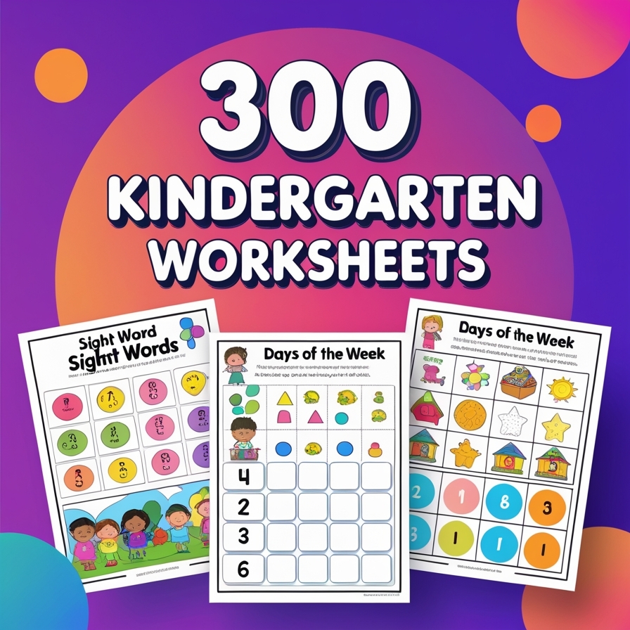 Kindergarten Worksheets Bundle + Wipe Clean Workbook Reusable - 300 ...