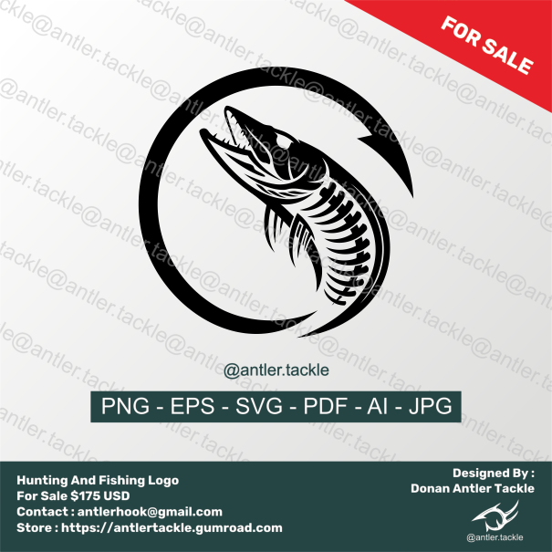 Muskie Fish Hook Skeleton Fishing Logo Designed By Donan Antler Tackle