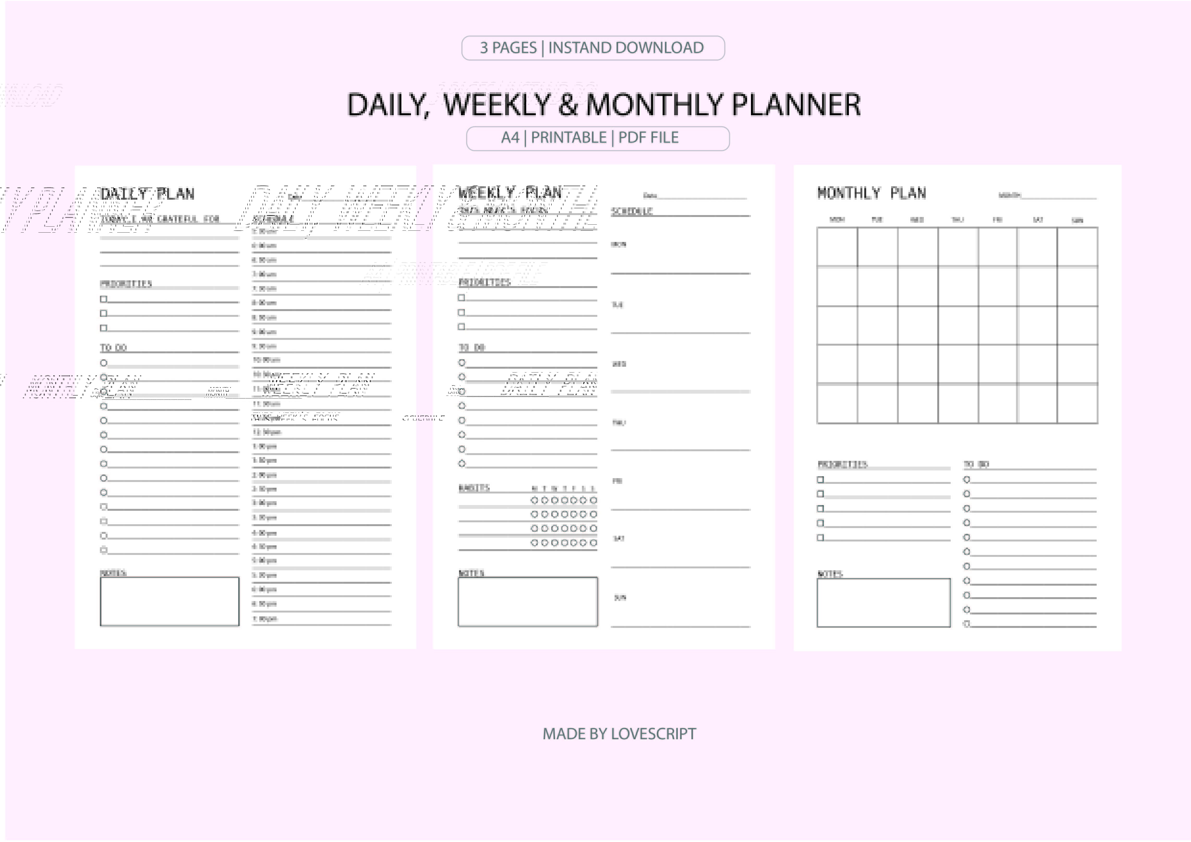 Daily, Weekly & Monthly Printable Planner