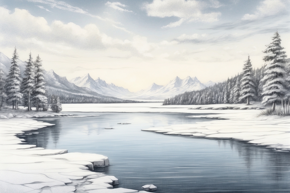 Serene Winter Landscape - Hand-Painted Digital Wall Art Print #5-20