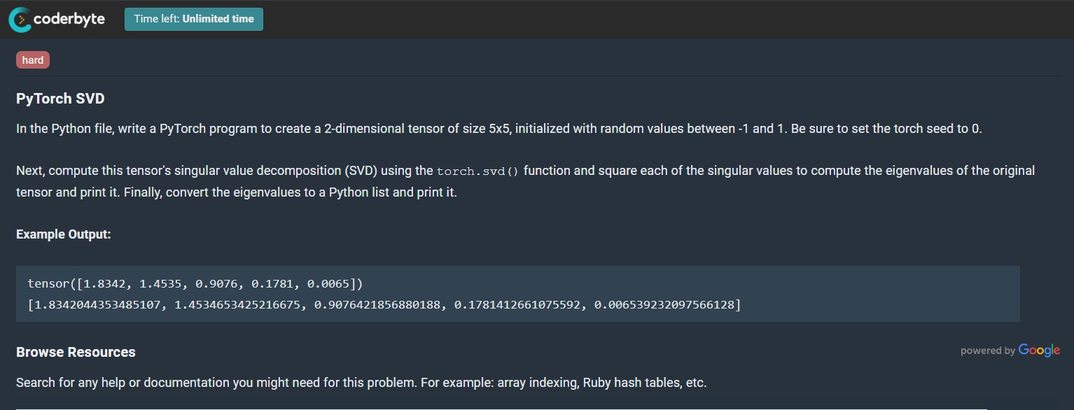 pyTorch SVD | CoderByte |Solution