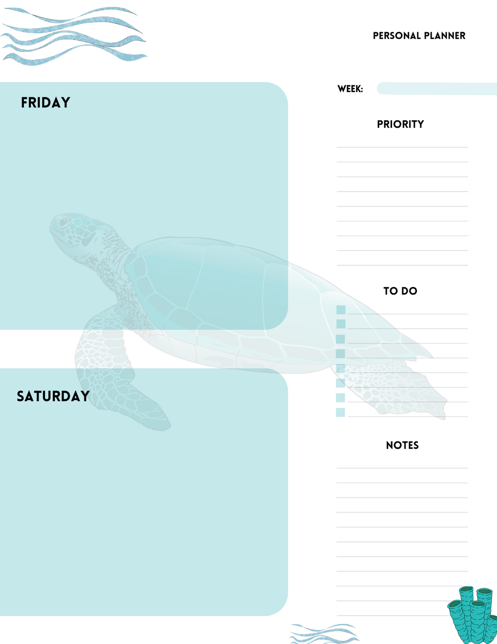 Beach themed weekly planner