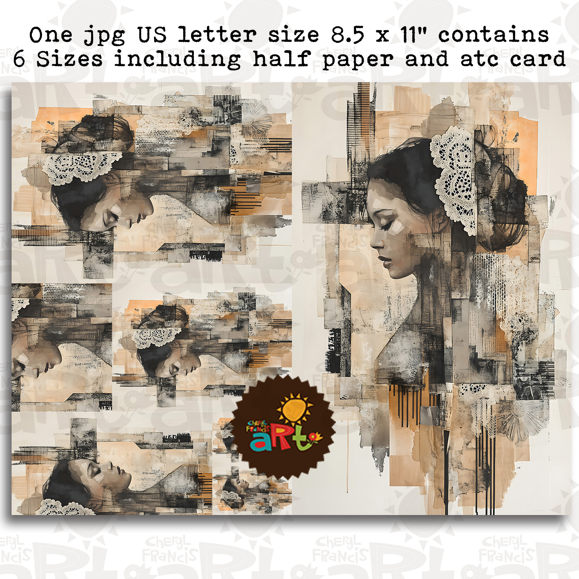 Collage Portrait Image Printable Junk Journal Half Paper for Book ...