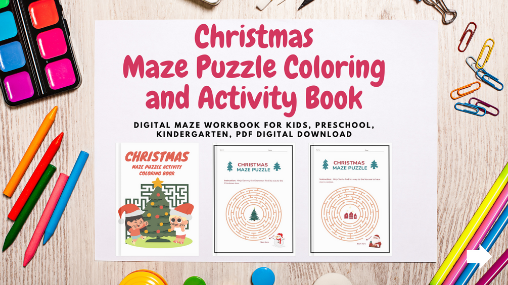 Christmas Maze Puzzle Coloring and Activity Book, for Kids, Preschool ...