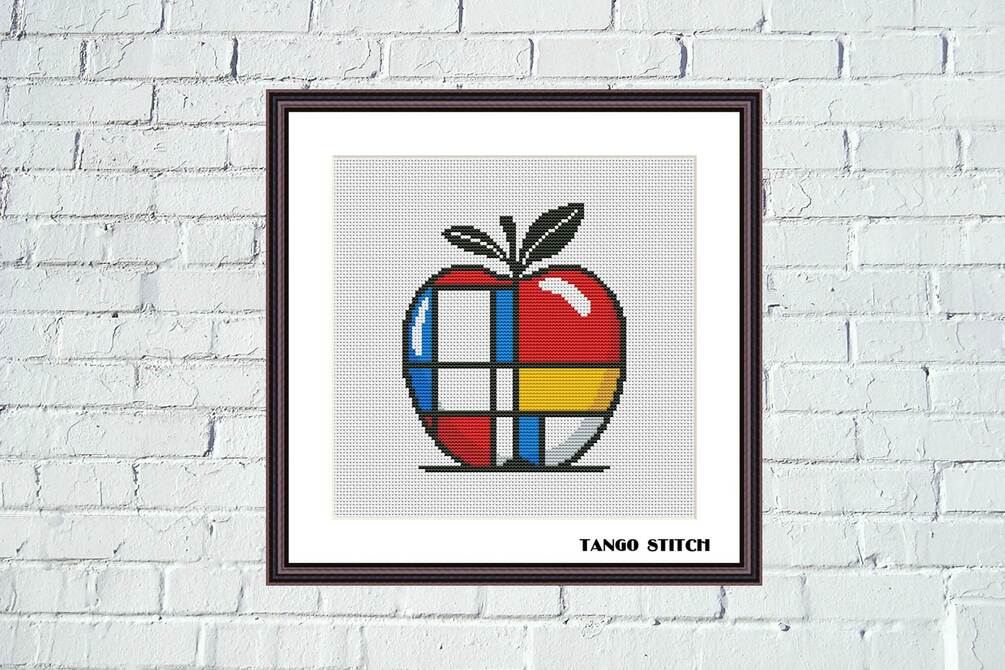 Mondrian ornament apple geometric cross stitch pattern