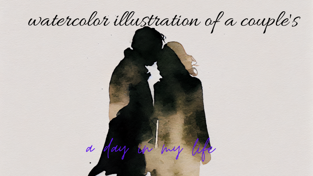 watercolor illustration of a couple's black colored shadow kissing on off