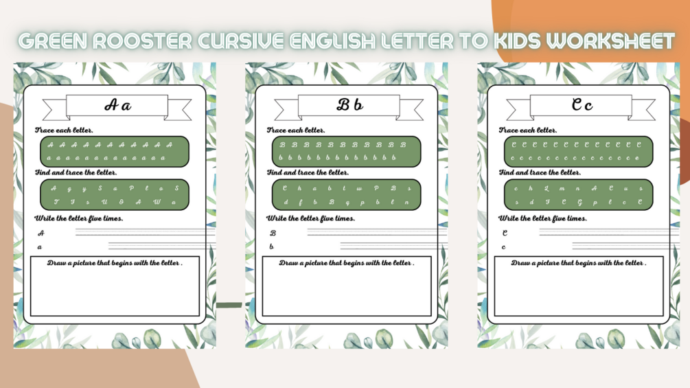 Green Rooster Cursive English Letter to Kids Worksheet