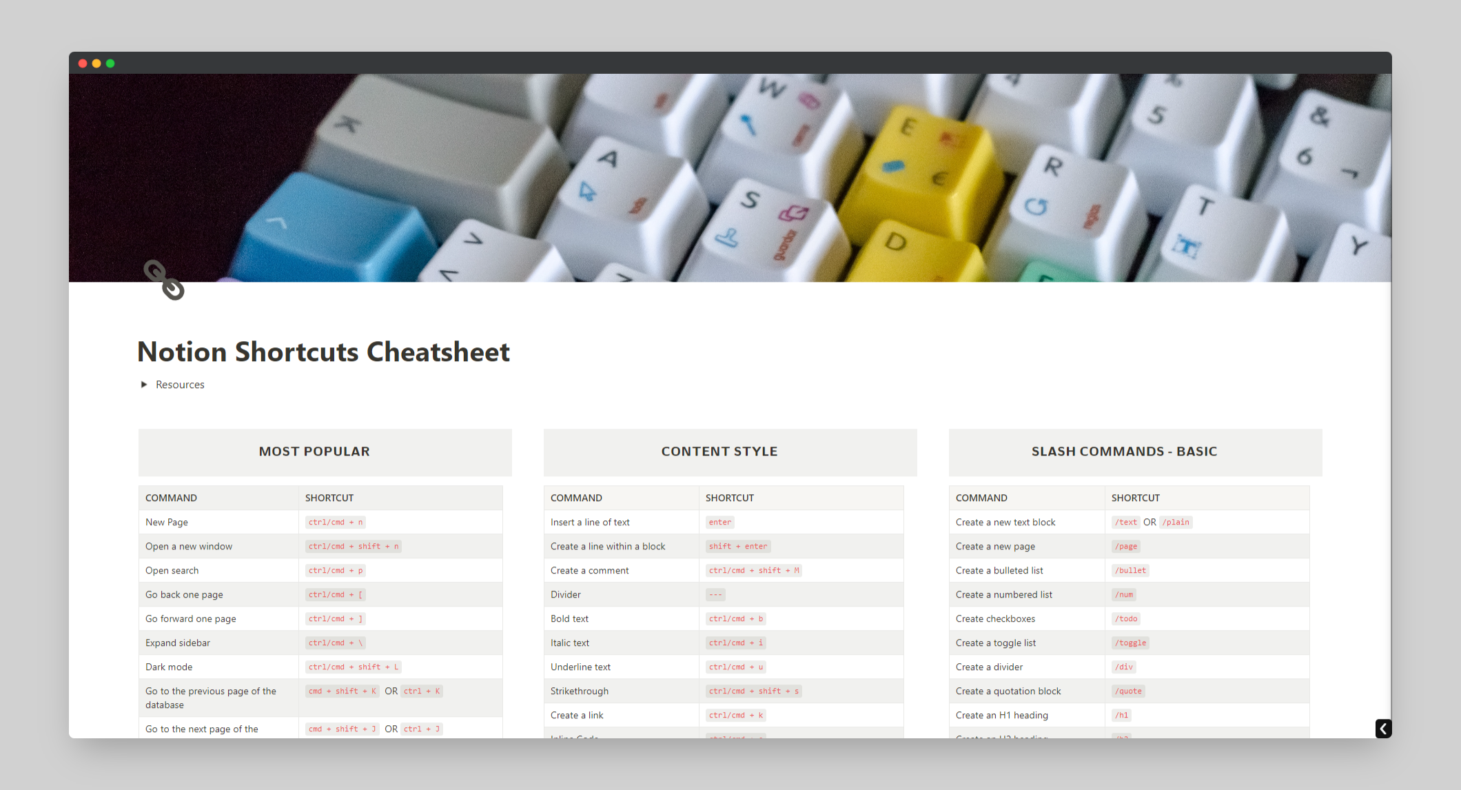 100+ Notion Shortcuts Cheatsheet - Notion Circles