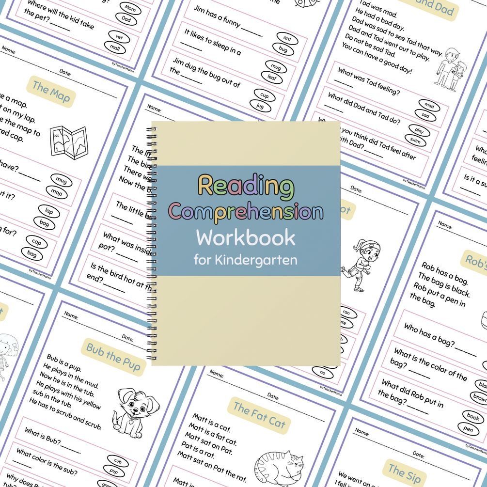Reading Comprehension Workbook for Kindergarten Printable PDF