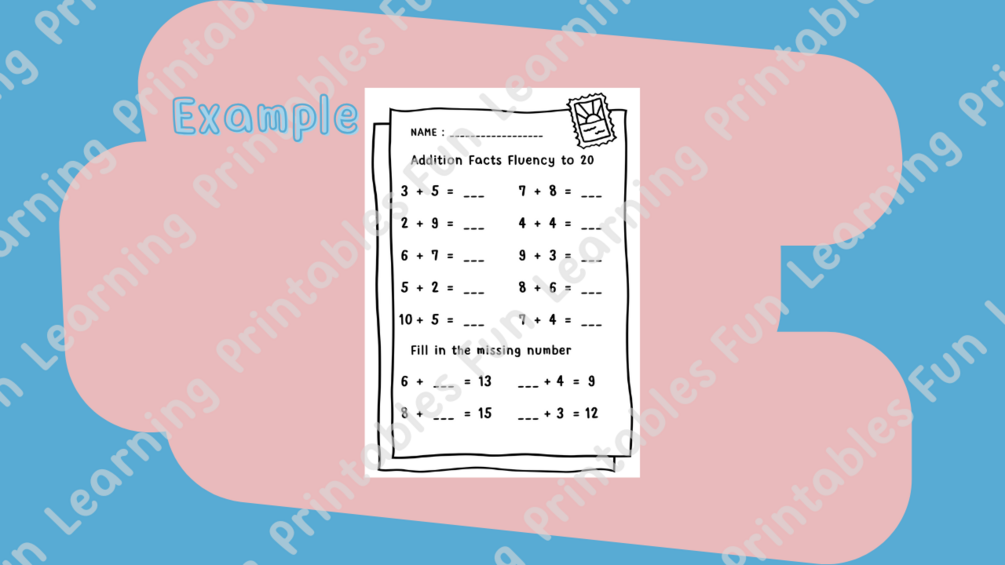 Addition Facts Fluency to 20 | Printable Math Worksheets for Grade 1