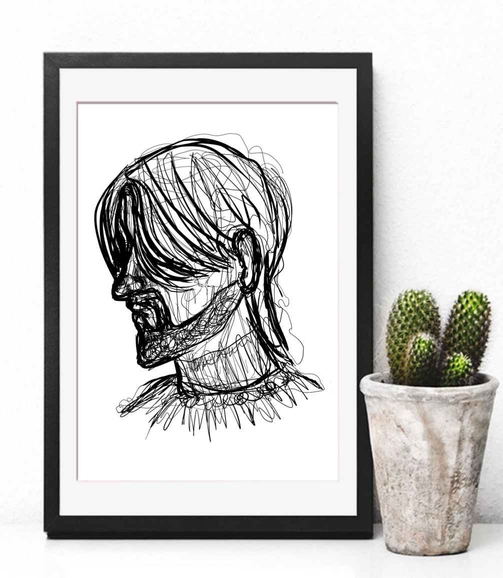 Free Download - Scribble Art vintage man ( printable Wall Art )