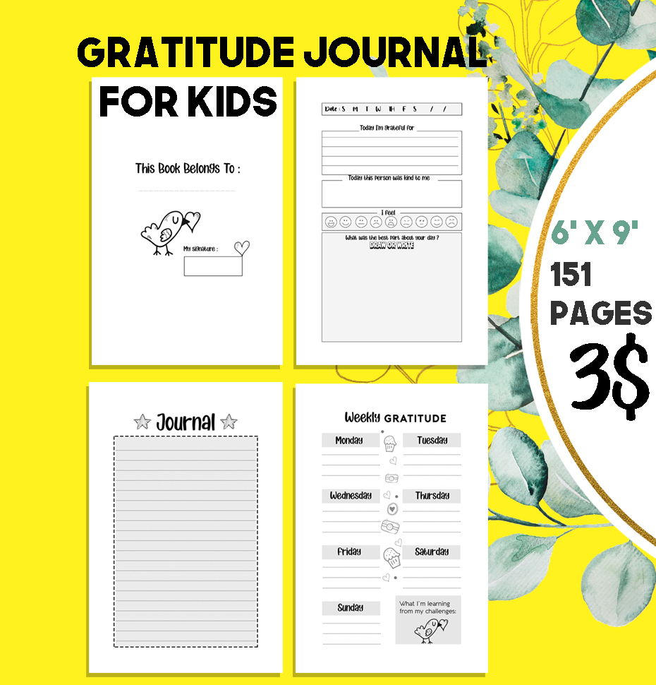 Gratitude journal for kids kdp interior template