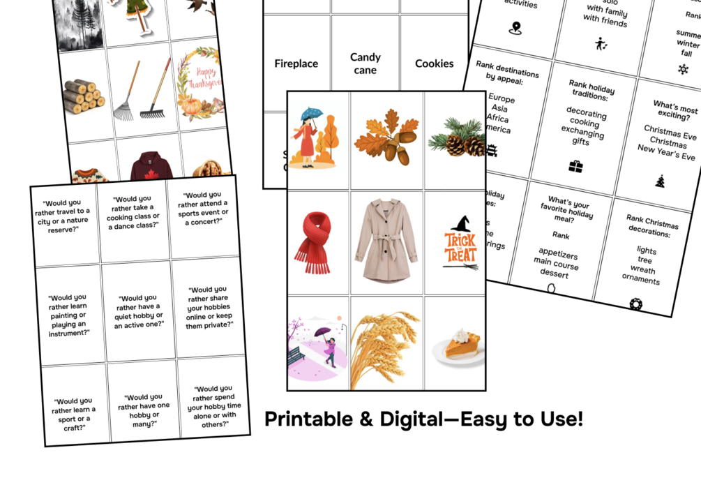 Seasonal ESL Bundle – Matching & Speaking Flashcards for Engaging Lessons