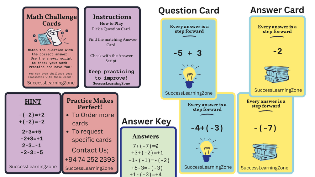 Math Challenge Integer Flashcards (age 10 and up)