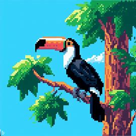 pixel art de un tucan en un arbol