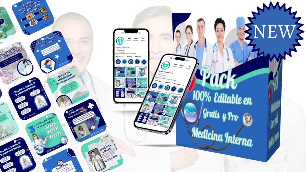 Pack de plantillas Editable 100% Canva Medicina Interna