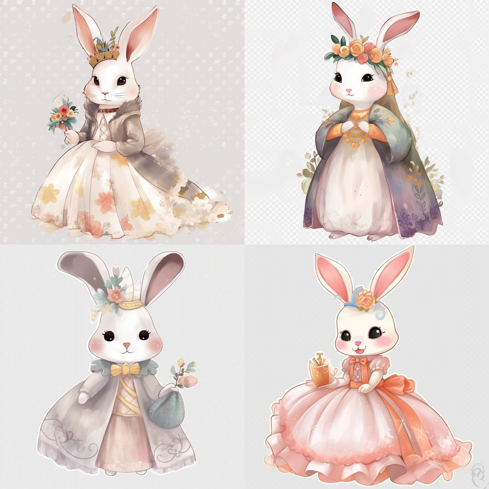 Bundle Princess rabbit digital art PNG 300 dpi instant download