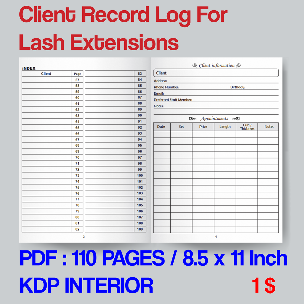 Client Record Log For Lash Extensions