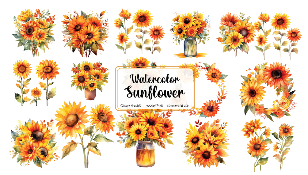 Watercolor Sunflower Clipart
