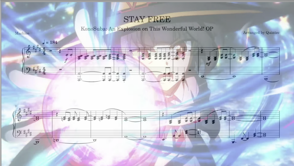 [Piano Sheet Music] Machico - STAY FREE (KonoSuba: An Explosion on This ...